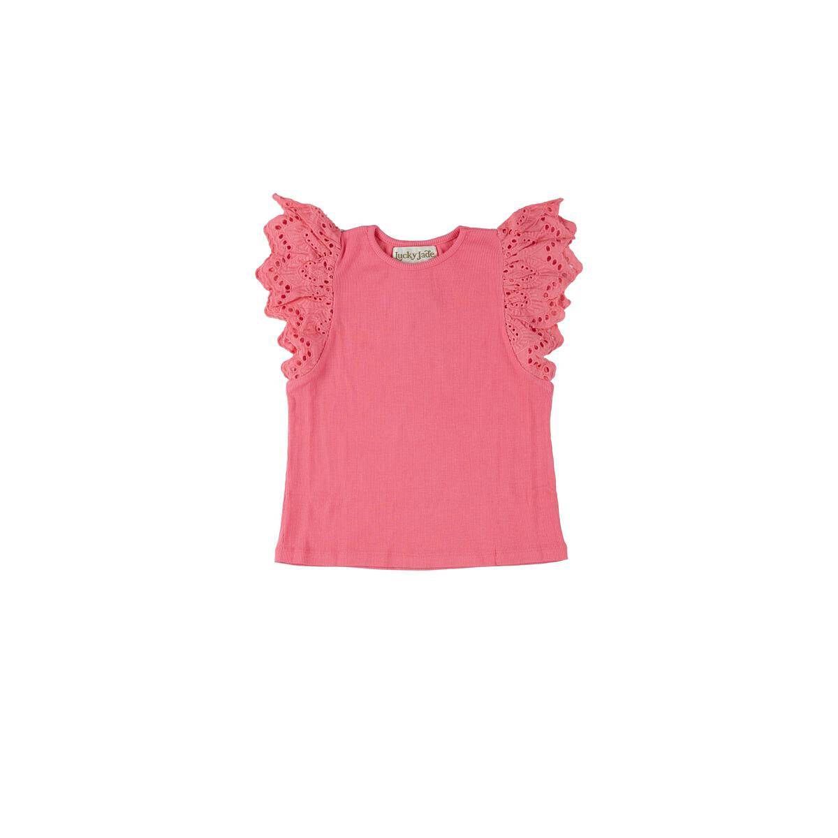 Bright Pink Eyelet Flutter Sleeve Rib Tee | Twinkle Twinkle Little One