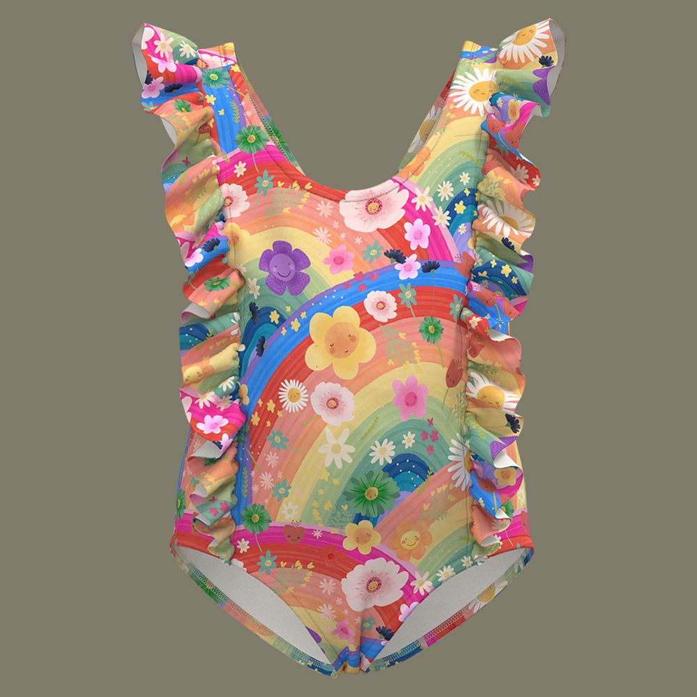 Rainbow Flowers Ruffle Swimsuit | Twinkle Twinkle Little One