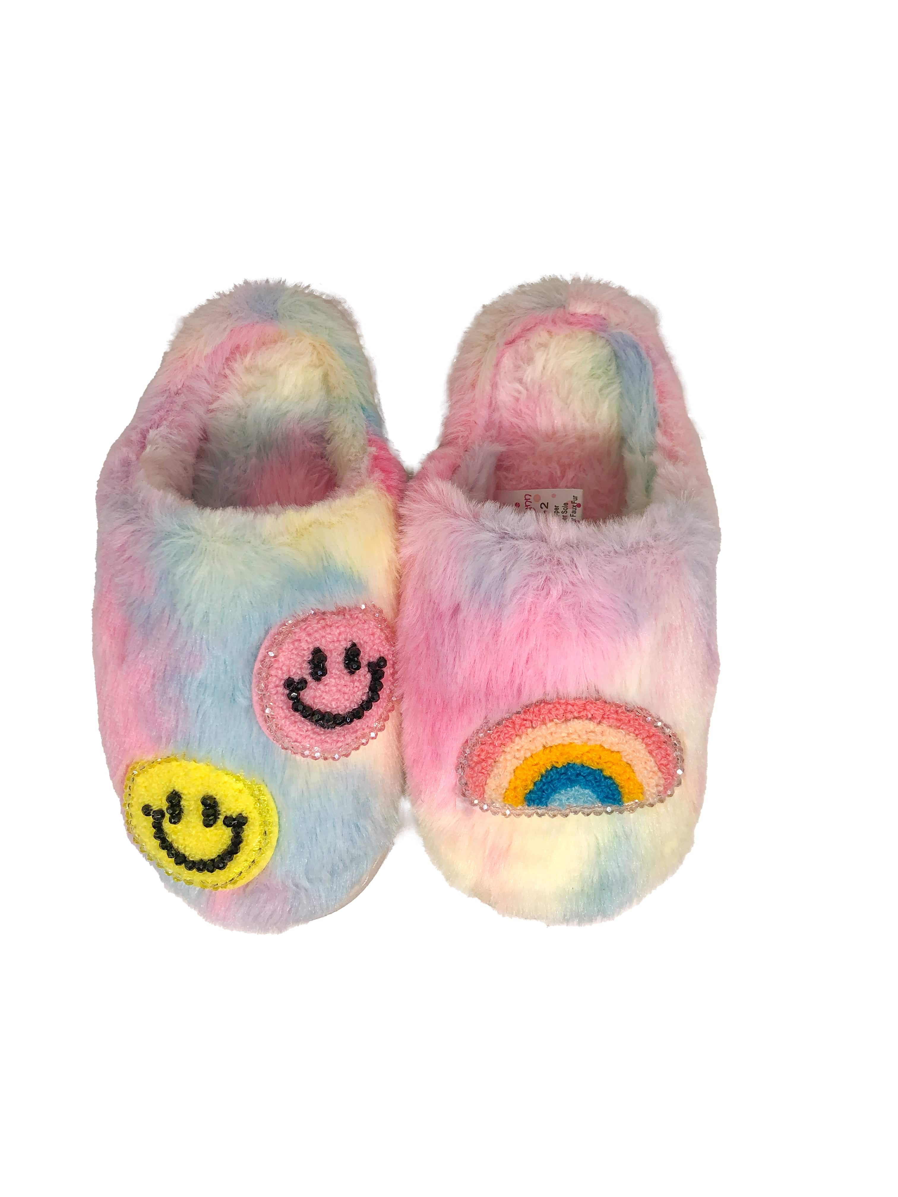 Girl's Embroidered Tie Dye Furry Patched Slippers | Twinkle Twinkle ...